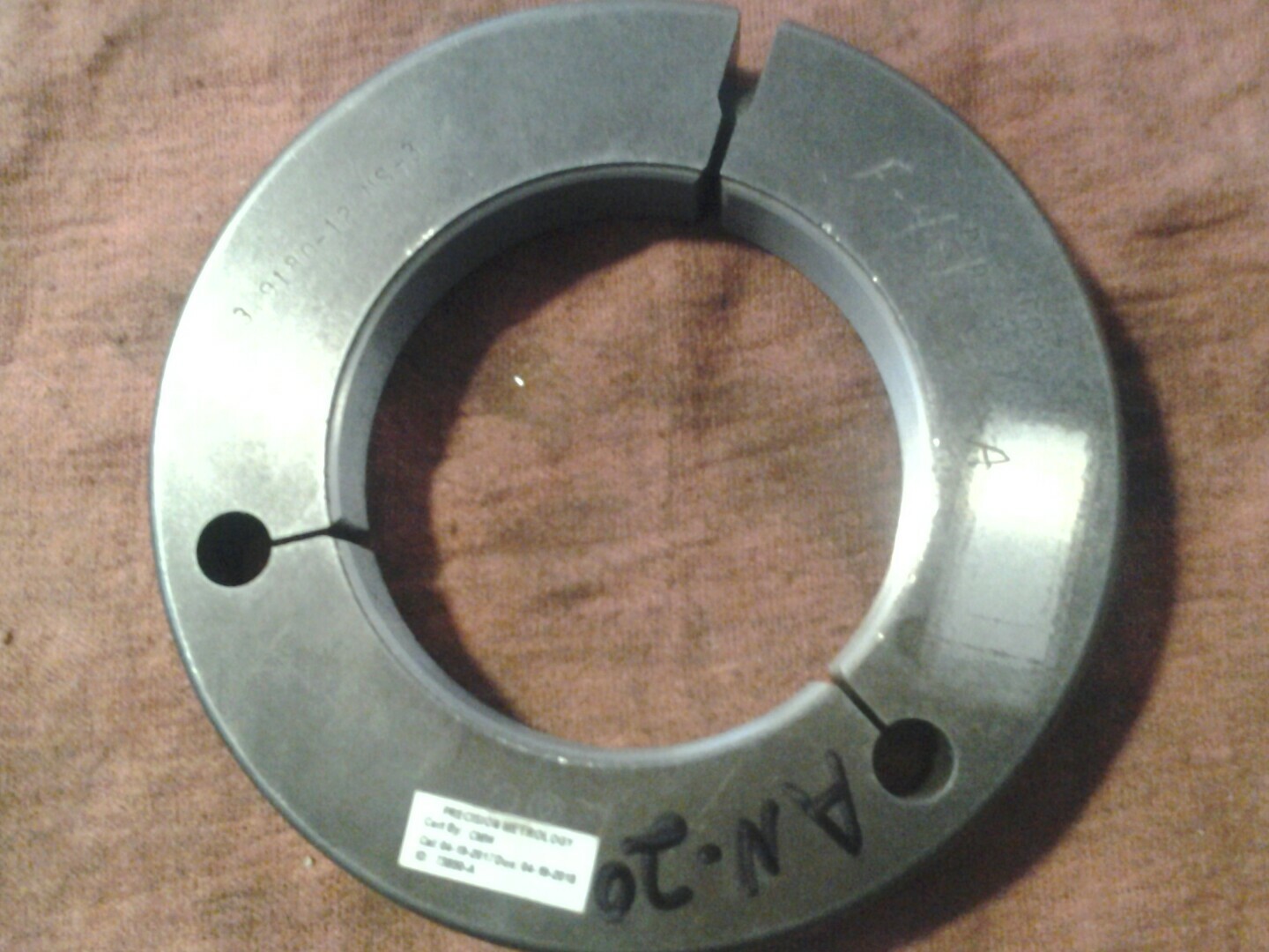 3.918"-12 NS-3A THREAD RING GAGE FOR AN-20 LOCKNUT GO P.D.= 3.8639 SKF ...