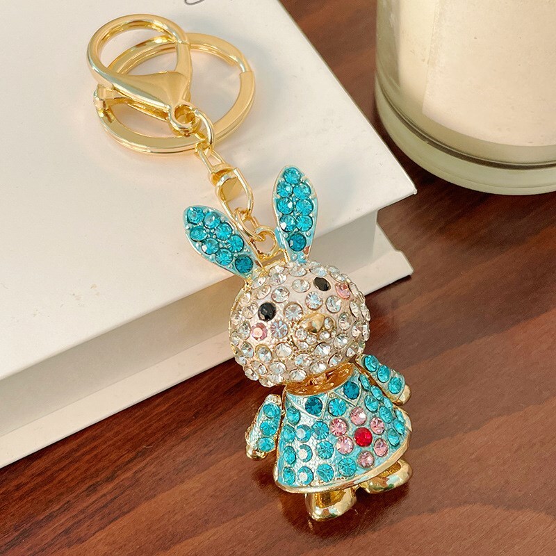 Pink Blue White Cartoon Keychains Cute Rabbit Bag Pendant Cz Car Key ...