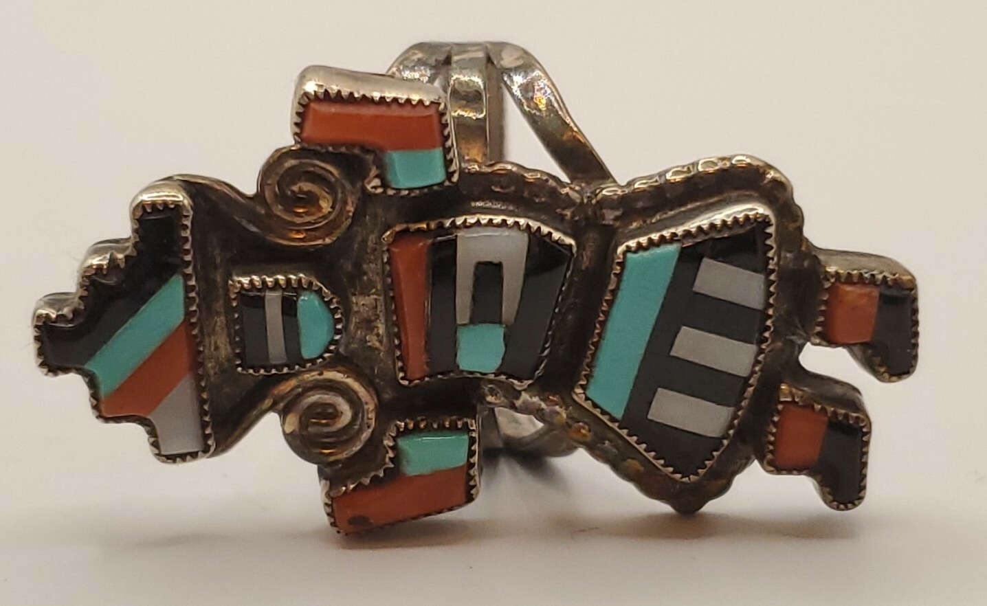 Native American Zuni Sterling Silver Spirit Dancer Inlay Ring G.B ...