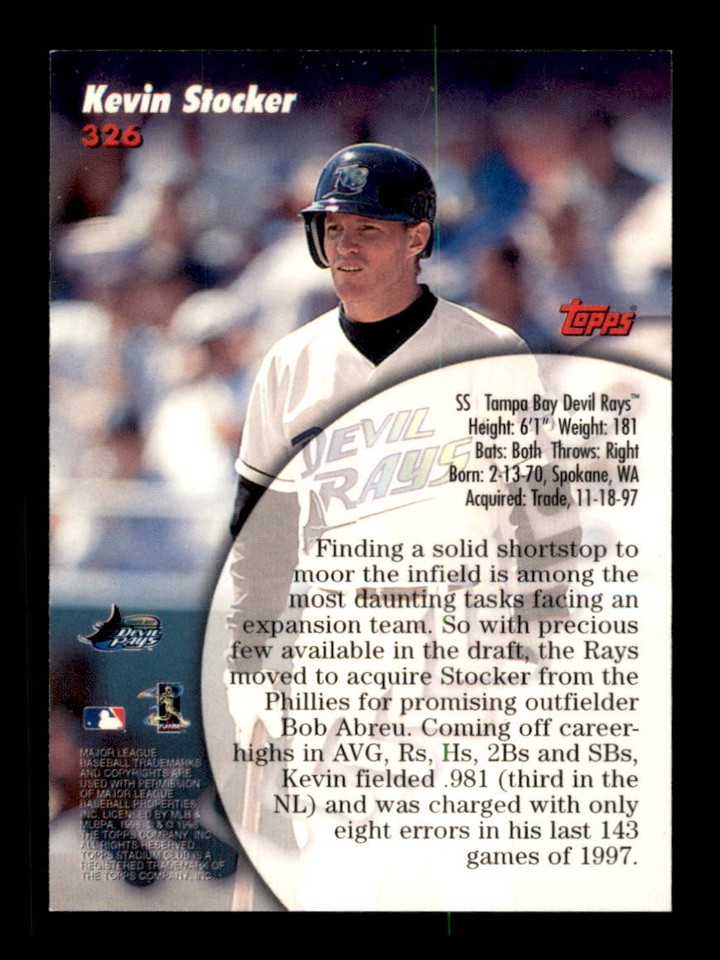 1998 Baseball Stadium Club Kevin Stocker Tampa Bay Devil Rays #326 | eBay