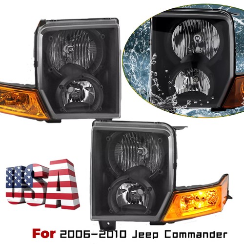 Black/Amber Headlight Lamps Assembly for 2006-2010 Jeep Commander Left ...