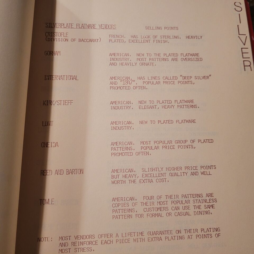 Vintage Stix Baer & Fuller Sales Training Manual China Silver Glass ...