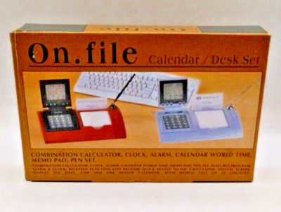 Wood Office Desk Organizer Note Pad Calculator Business Card Holder Pen ...