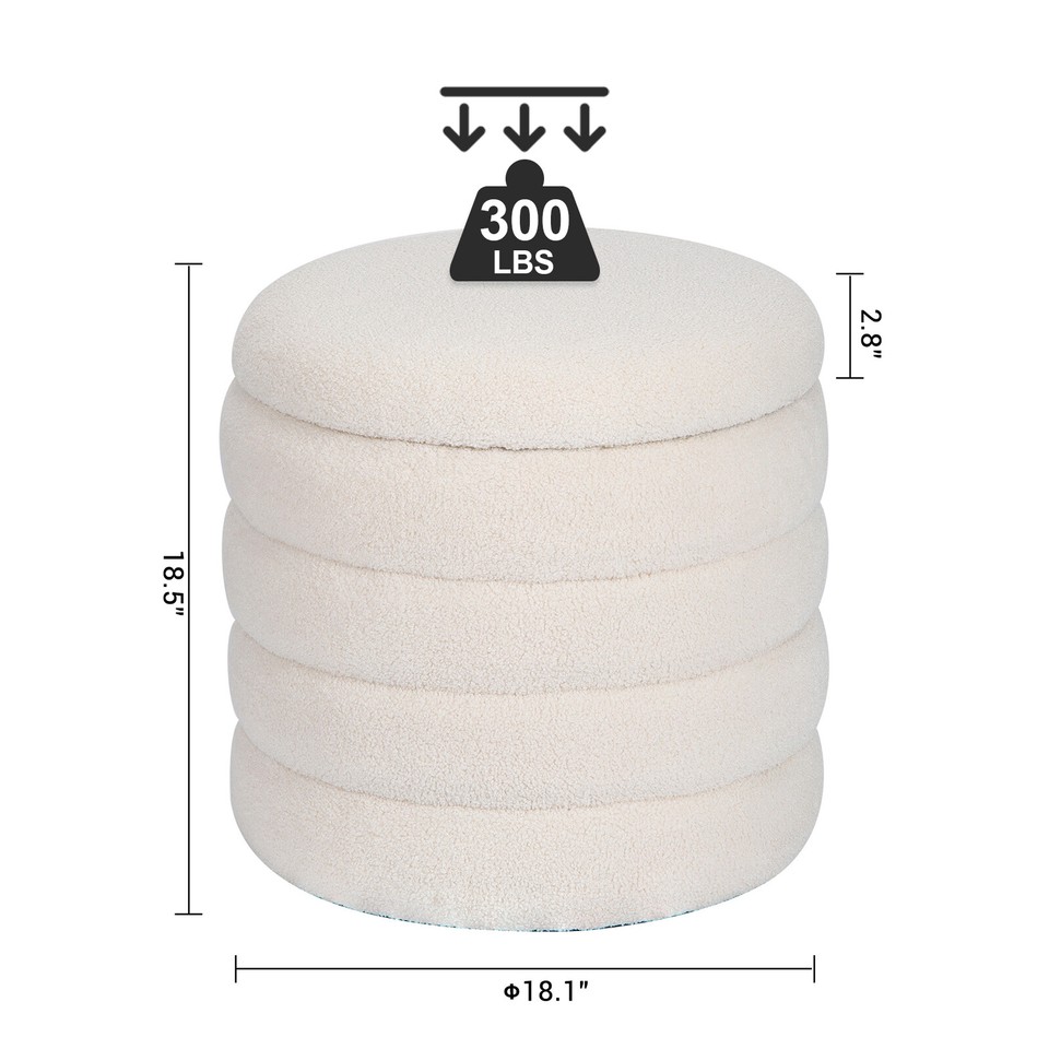 18" Modern Sherpa Storage Ottoman Foot Rest Vanity Stool Fluffy ...