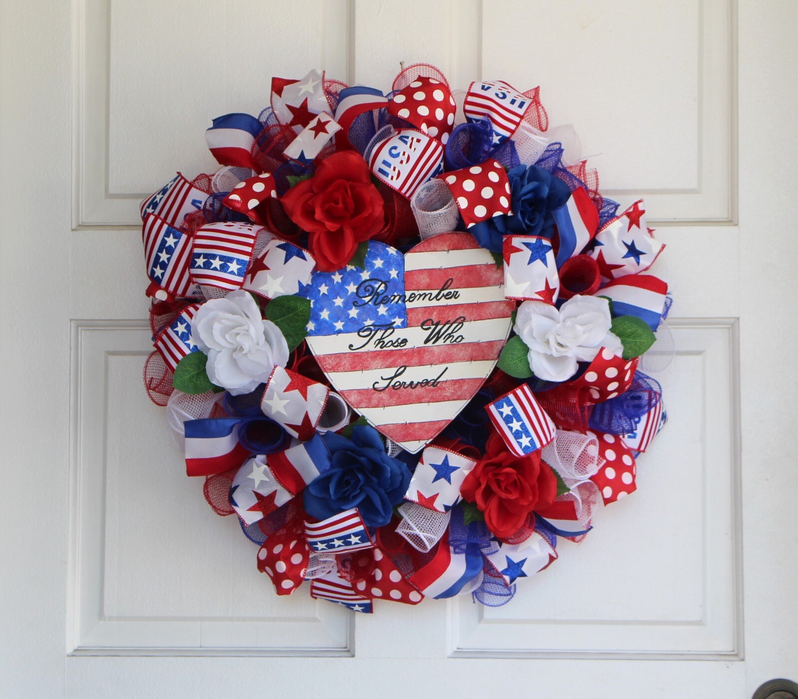 Memorial Day Mesh Wreath, Remember Veterans Patriotic Door Decor | eBay