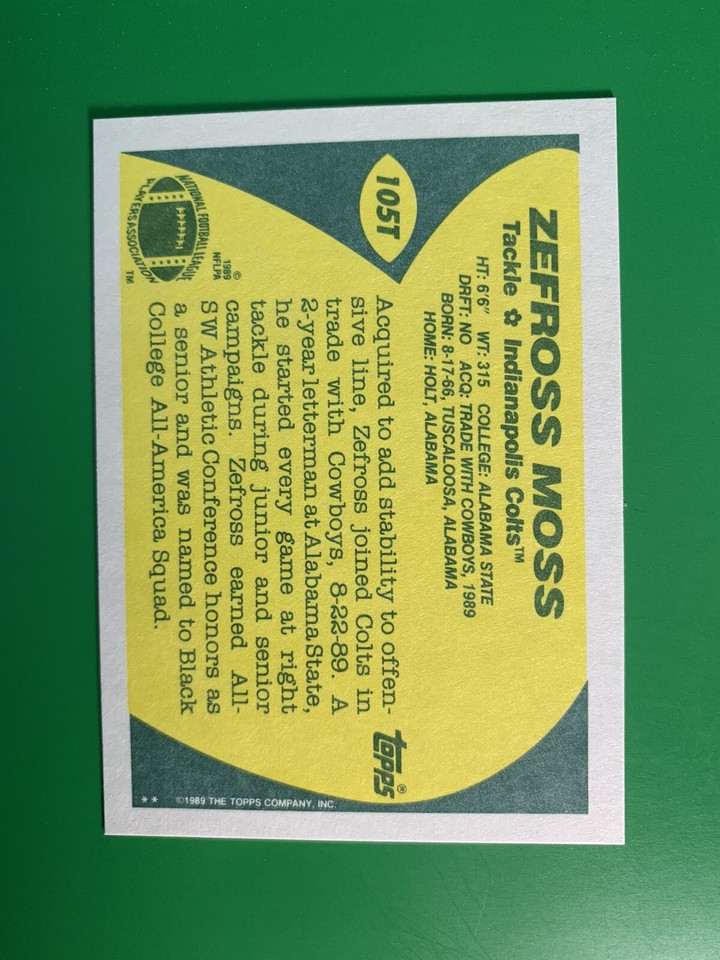 1989 Topps Zefross Moss RC #105T Indianapolis Colts | eBay