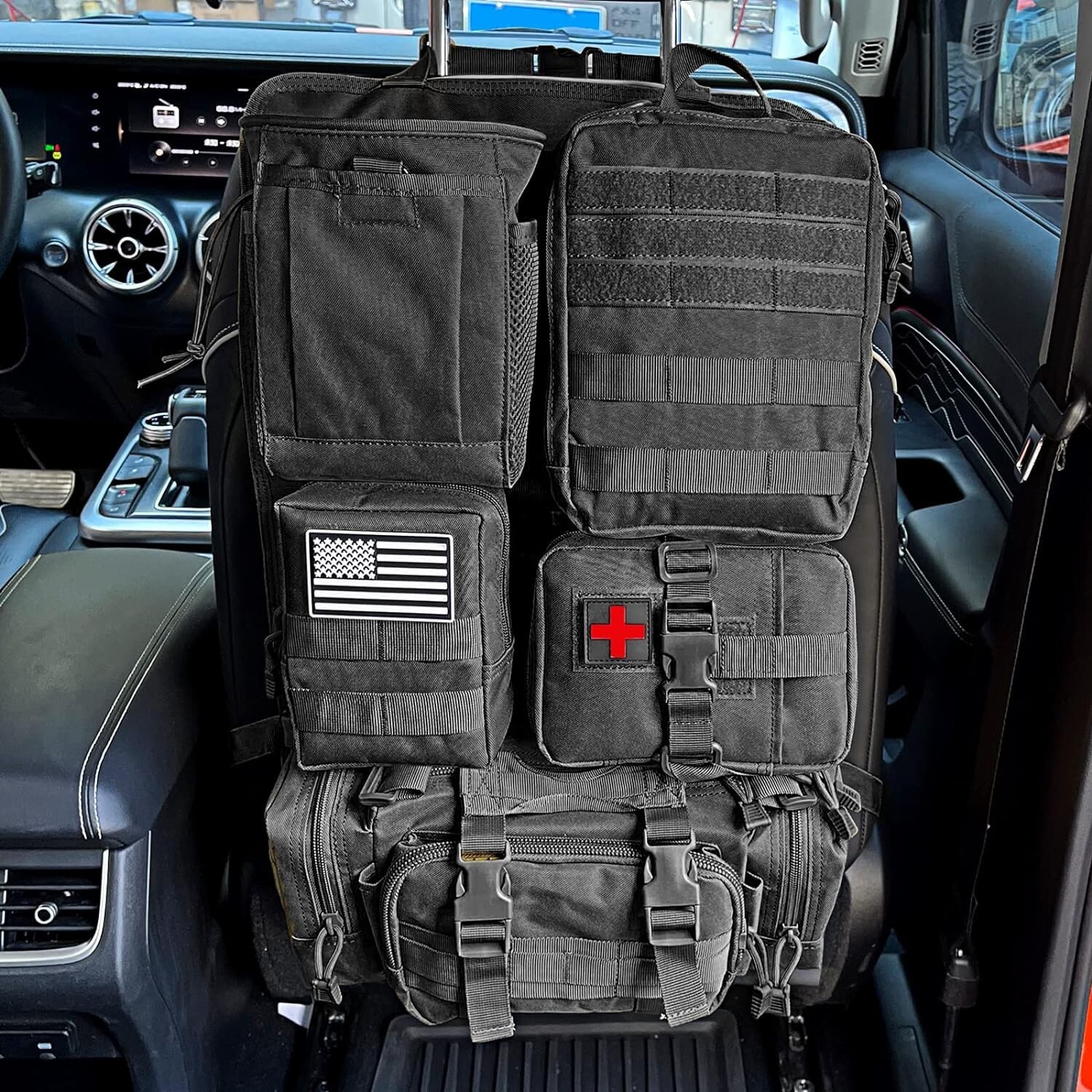 Tactical Molle Car Seat Back Organizer with 5 Molle pouch Car Storage ...