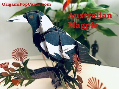 Australian Magpie Bird Native Wildflower 3D Pop Up Greeting Card Happy ...
