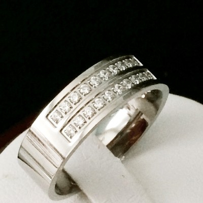 MEN'S TITANIUM WEDDING BANG RING DOUBLE STRINGS OF MICRO PAVED CUBIC ...