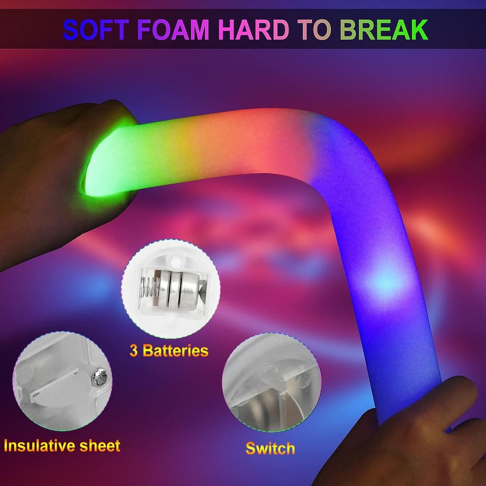 Light Up Glow Sticks Bulk, LED Foam Sticks in The Dark with 3 Modes ...