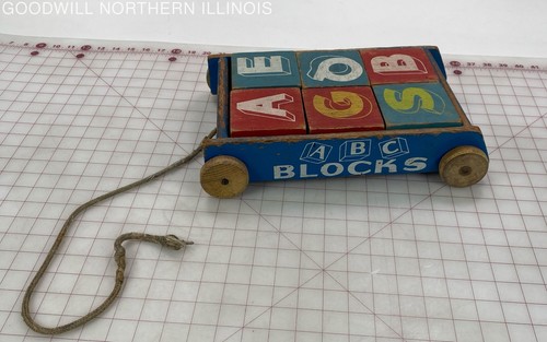 Vintage Wooden ABC Alphabet Letter Blocks Toys Set w/ Wagon | eBay