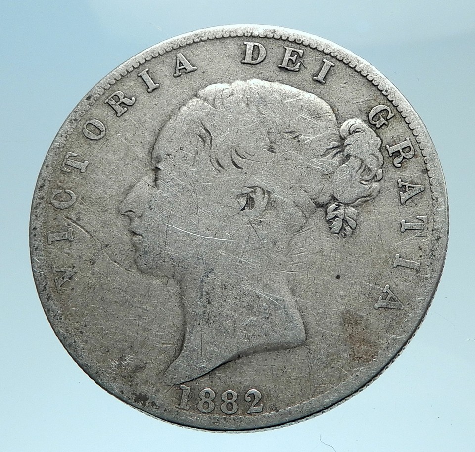 1882 UK Great Britain United Kingdom QUEEN VICTORIA 1/2 Crown Silver ...