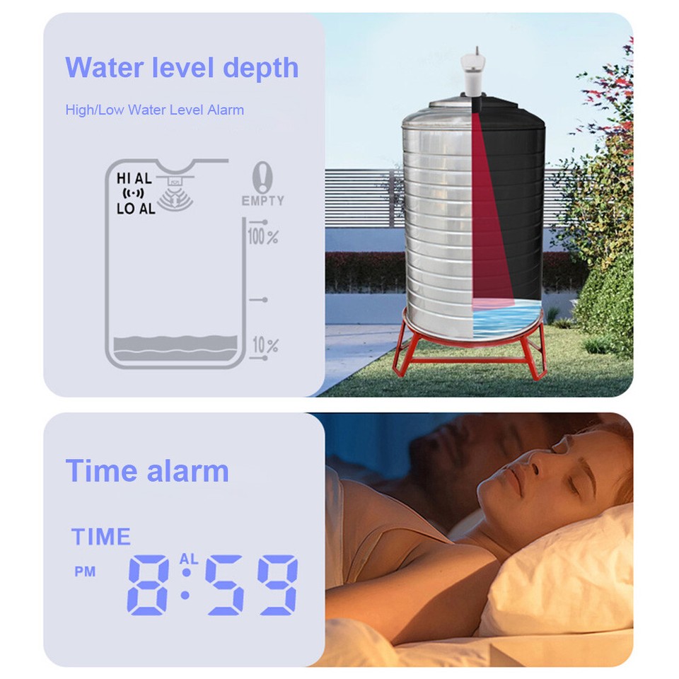 Ultrasonic Indoor Water Tank Liquid Level Meter Temperature Clock Gauge ...