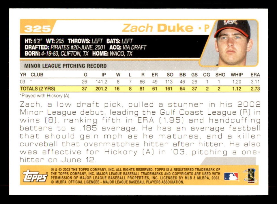 2004 Topps #325 Zach Duke Pittsburgh Pirates | eBay