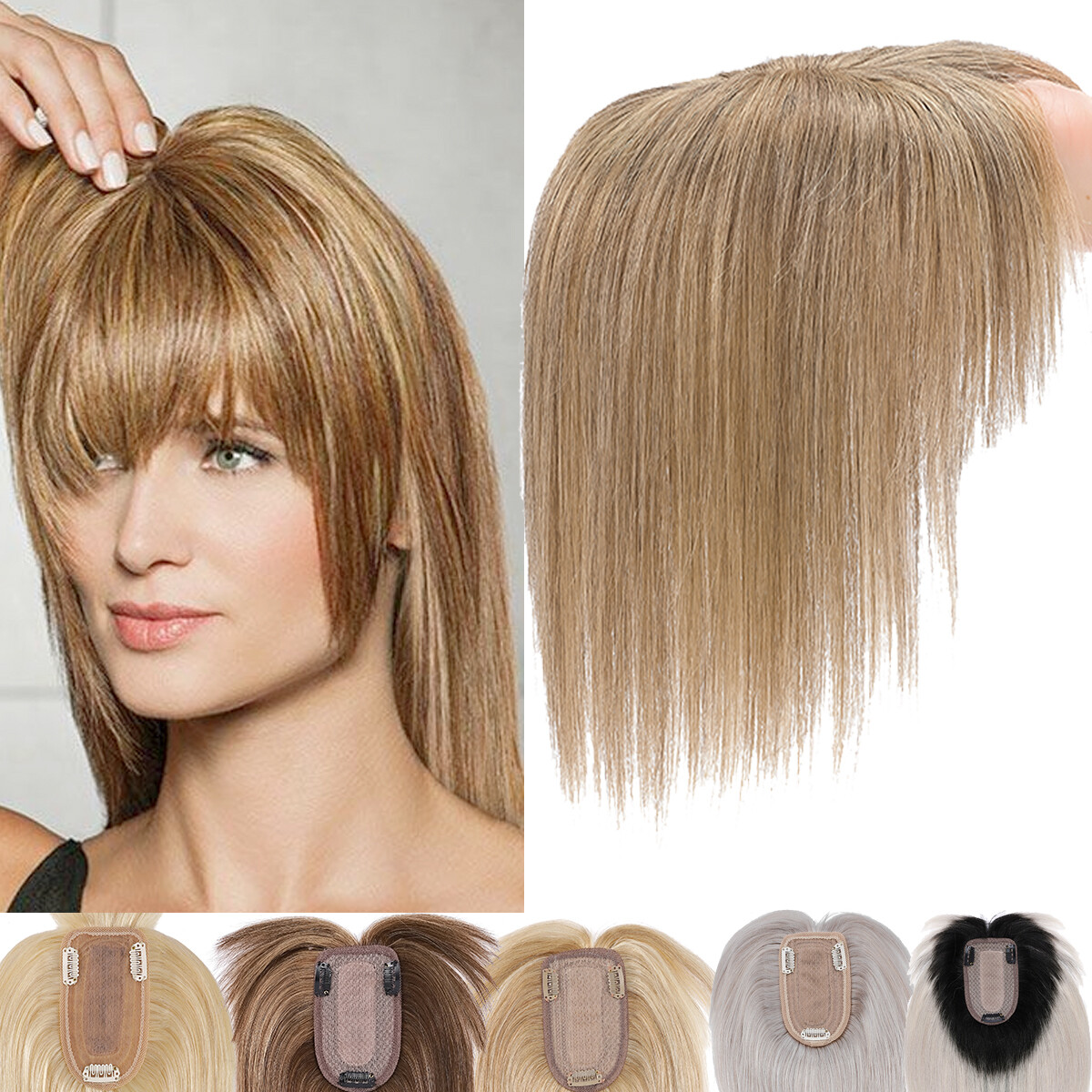 Damen 100% Echthaar Topper Toupee Extensions Clip In Remy Hair Mit Pony ...