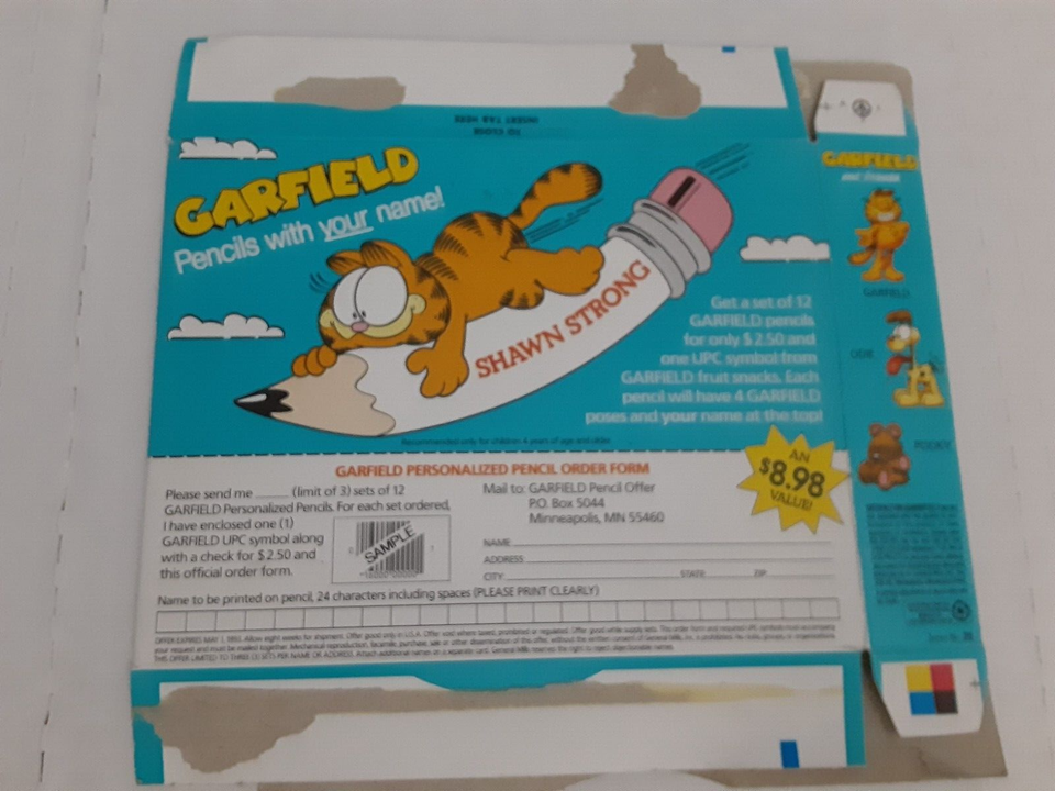 Garfield & Friends Fruit Snacks (6 pouches) Empty box 1991 Vintage RARE ...