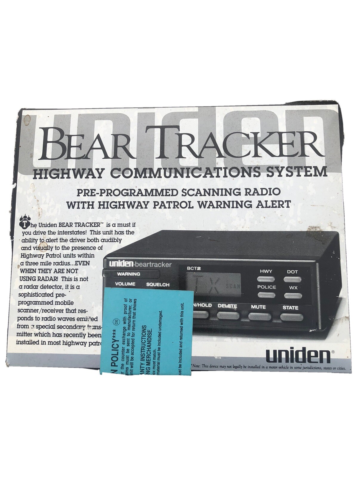 Uniden Bearcat Bear Tracker BCT2 Communications Scanner Highway Patrol ...
