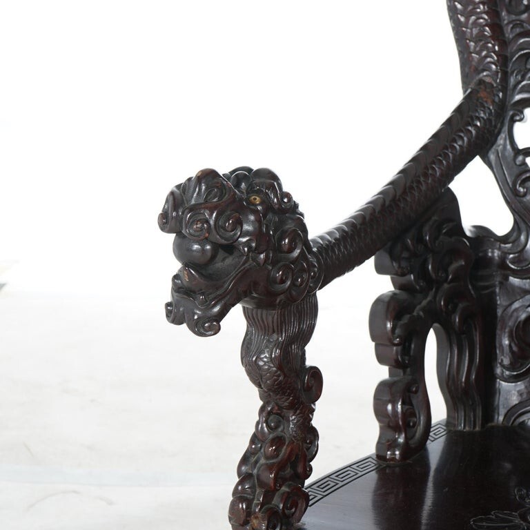 Antique Chinese Deeply Carved Rosewood Figural Queen Chair with Dragons ...