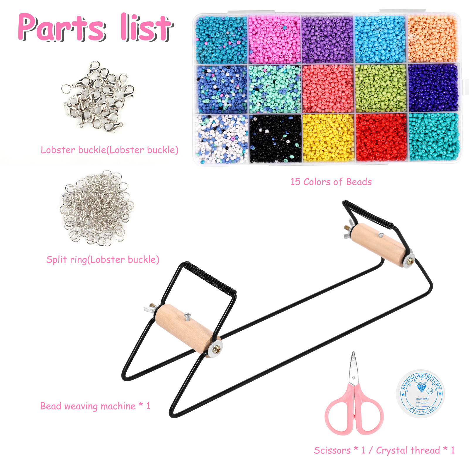 Bead Loom Complete Metal Bead Loom Tool Kit with 15 Colors Seed Beads ...