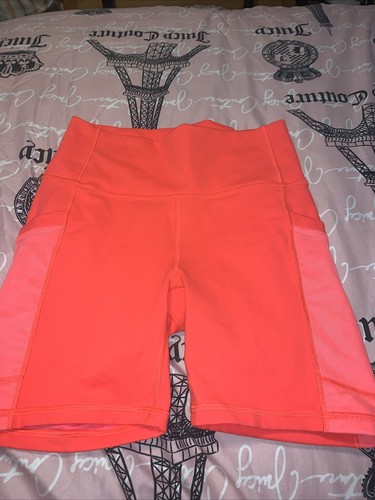 Fabletics PowerHold Womens XS Orange Compression Biker Shorts High ...