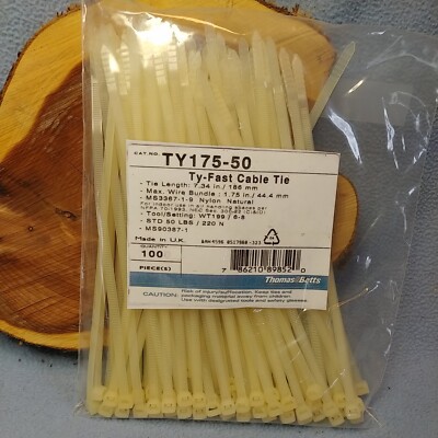 (100) Thomas & Betts TY175-50 7.34" Ty-Rap Cable Ties NOS Natural Nylon ...