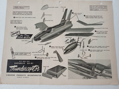 1958 LINDBERG REPUBLIC XF-91 THUNDERCEPTOR Model Kit 513-98 Instruction ...