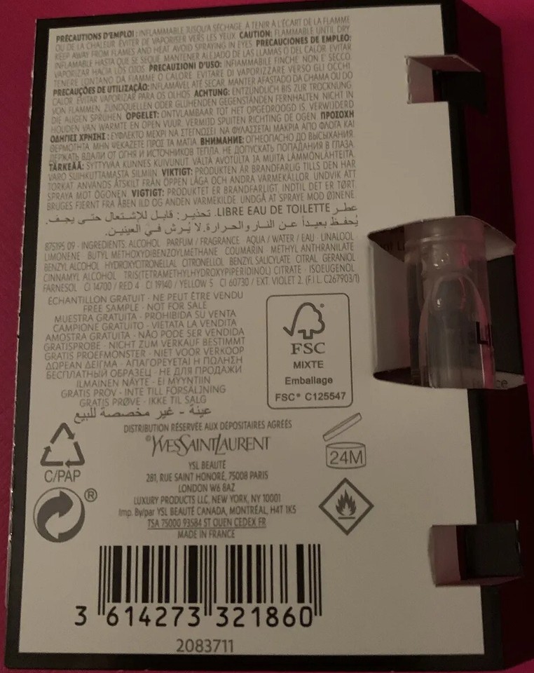 YSL LIBRE EDT Fragrance YVES SAINT LAURENT 1.2ml Carded Sample Spray ...