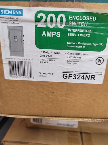 Siemens GF324NR 3-Pole Outdoor Fusible Safety Switch 240V/200A for sale ...