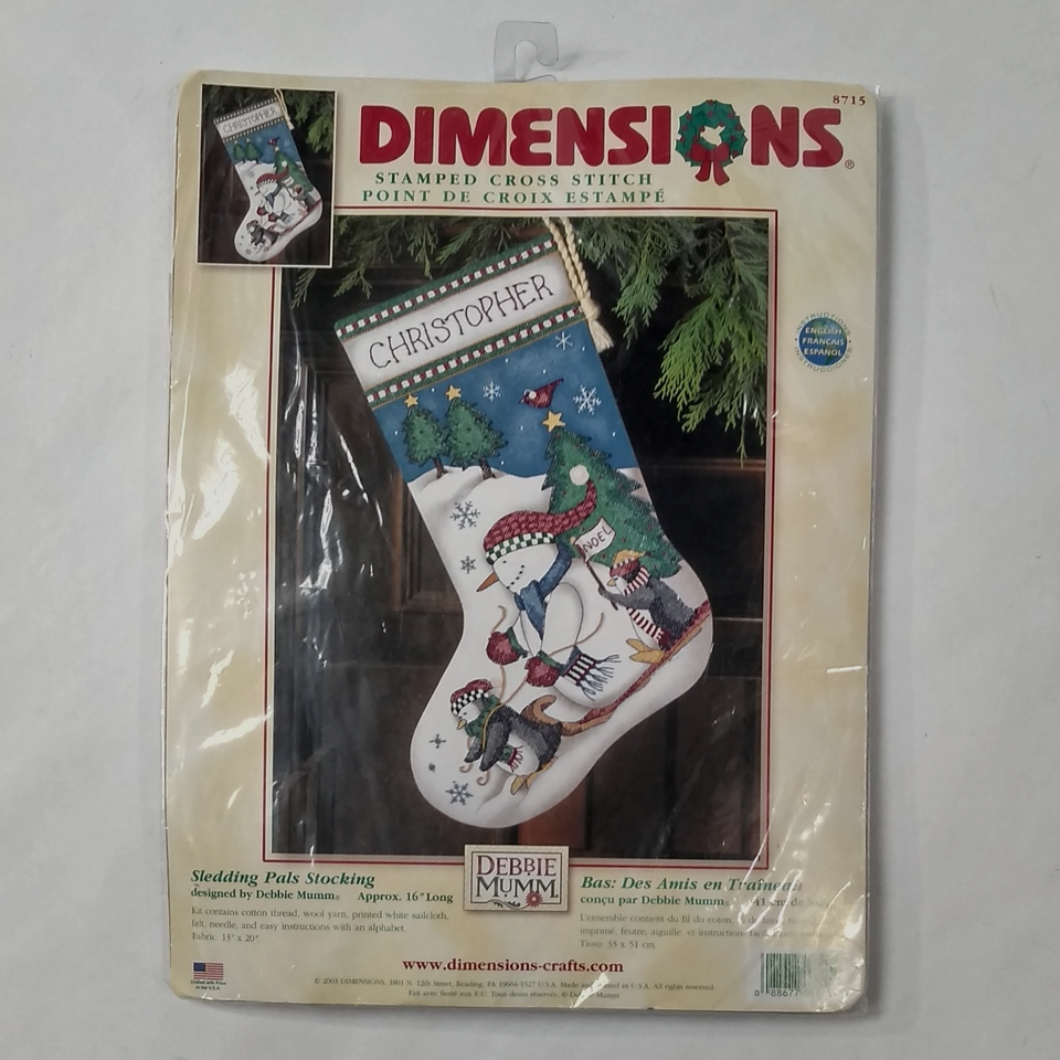 Dimensions Stamped Cross Stitch Christmas Stocking Kit Sledding Pals ...