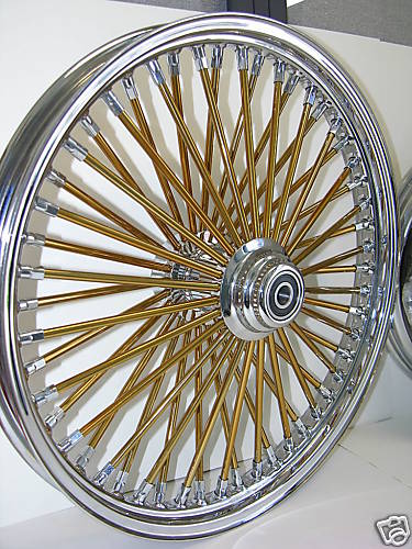 DNA MAMMOTH FAT 52 GOLD SPOKE WHEEL SET 23x3.5 18x5.5 HARLEY SOFTAIL ...