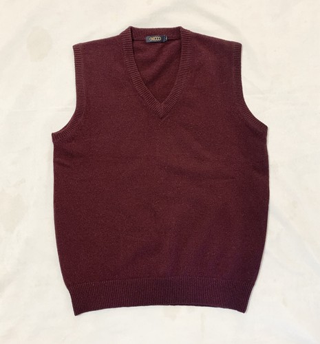G2000 Man Knit Vest Mens Size L V-Neck 100% Lambwool Red Maroon ...