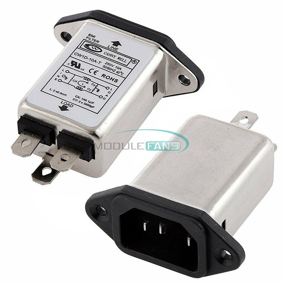 EMI RFI Filter AC 250V 10A CW1D-10A-T Suppressor Power Line Noise ...