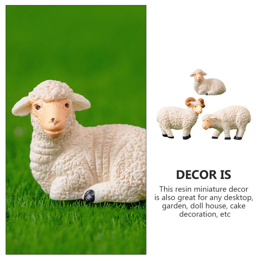 3 Pcs Mini Lamb Figurines Sheep Sculpture Simulation Model Moss ...