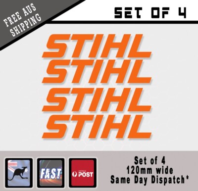 STIHL STYLE STICKERS X 4 2 stroke LAWN MOWER MOTOR ENGINE RECO ORANGE ...