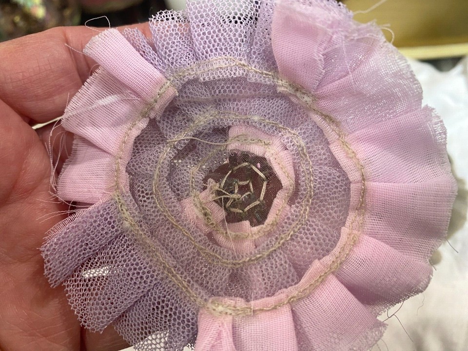 vintage applique boho flower layered netting beads hand sewn 3.5 ...
