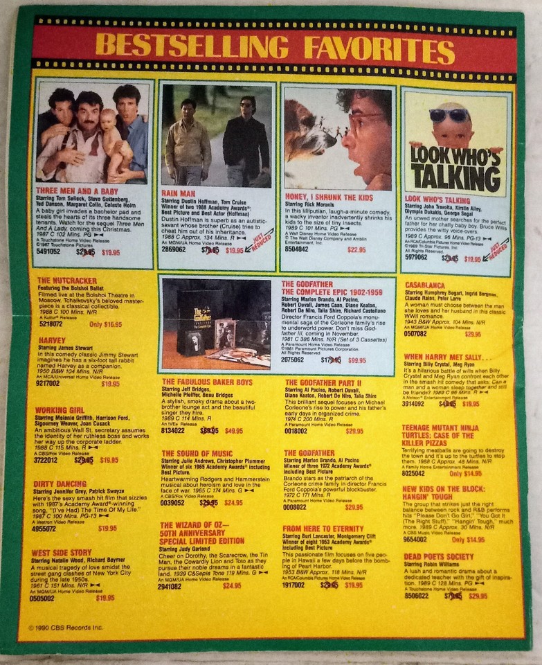 CBS Columbia House Video Club Catalog Holiday Issue 1990 "CHRISTMAS ...
