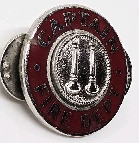 Vintage CAPTAIN Fire Department Enameled Silver 1" Collar Insignia ...