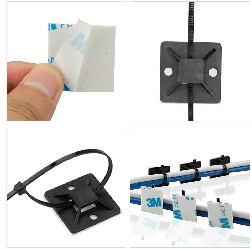 Self Adhesive Cable Tie Mounts 3M Strongly Adhesive Backed Zip Tie Base ...