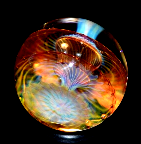 RYAN WHITMORE GLASS MARBLE/1.162"-DELICATE 3 LAYER BEAUTY-TANGERINE ...