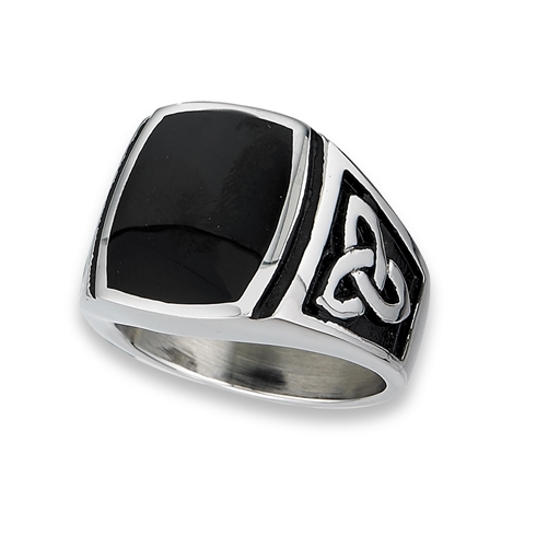 STAINLESS STEEL DOUBLE TRIQUETRA RING with Black Stone | eBay