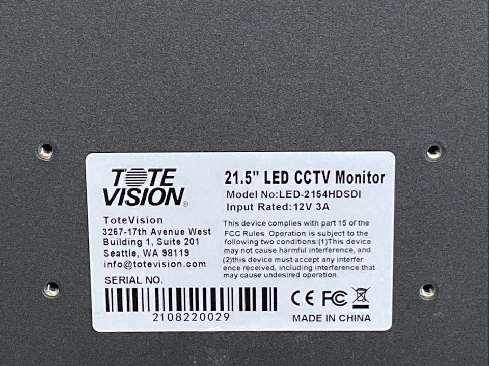 Tote Vision 21.5" HDMI/SDI LED - Backlit LCD Monitor Screen - CCTV LED ...