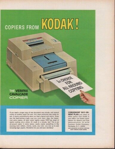 1964 KODAX COPY MACHINE VERIFAX CAVALCADE COPIER BUSINESS OFFICE 2-PG ...