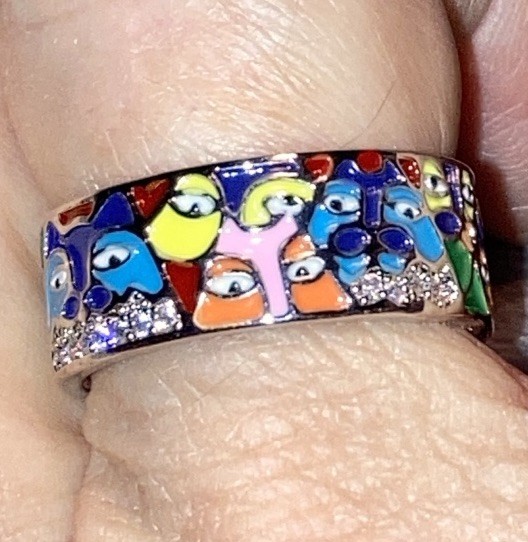 Kitty Cat Ring Laurel Burch Style Design Multi Color Cats Silver Tone ...