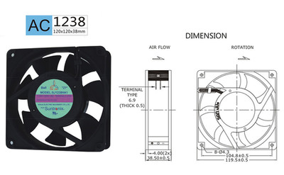 Suntronix / Taiwan Sanju SJ1238HA2-7F-AC axial flow fan - Lead wire ...