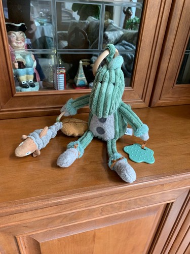 HTF Jellycat Green Dinosaur Teether Crinkle Rattle Baby Sensory ...