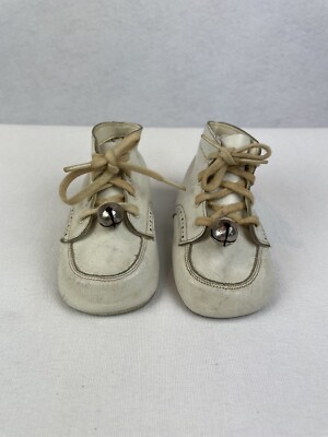 Vintage 50s 60s Baby Beaver Leather Shoes White Soft Soles with Bells ...