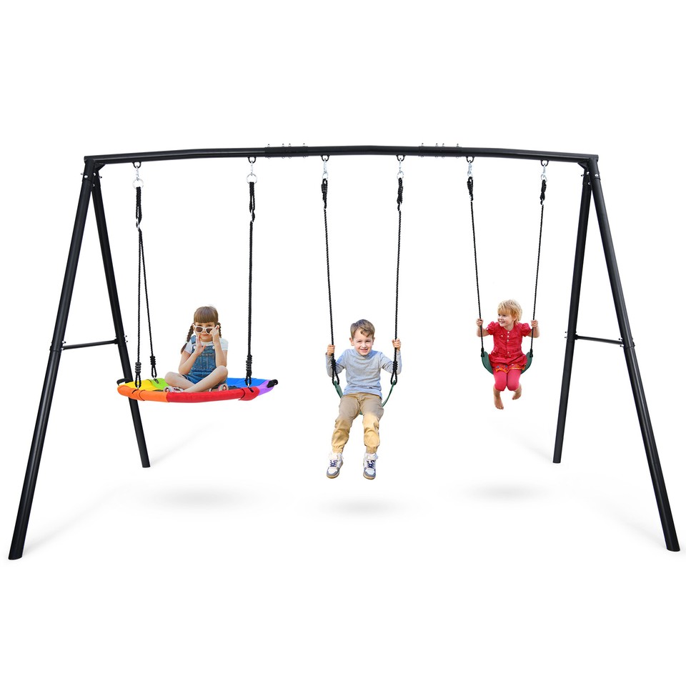 600lb Metal Swing Set Heavy Duty Frame Kids Adult Backyard Playset with ...