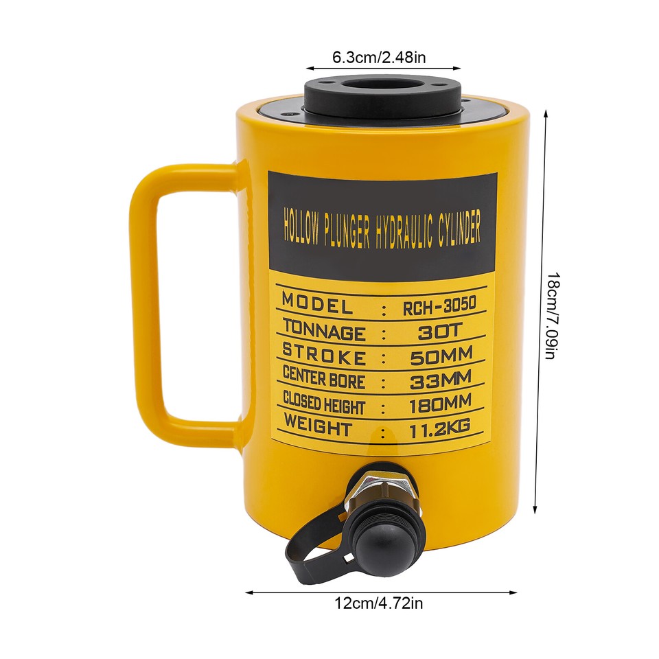 Hollow Ram Hydraulic Cylinder Jack 30 Ton / 66000 lbs 50mm Stroke ...
