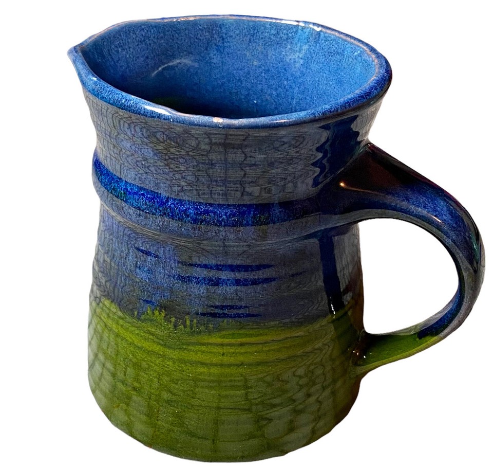 Pacific Stoneware Pitcher Vase Blue Green Pint Vintage USA Wheel Thrown ...