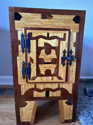 VINTAGE PRISON ART FOLK TRAMP ART MATCHSTICK AND WOOD INLAY TABLE | eBay